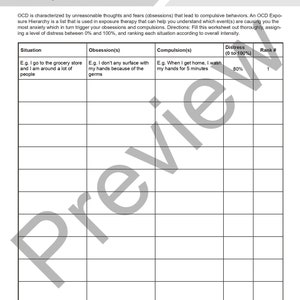 OCD Exposure Hierarchy Worksheet | Editable / Fillable PDF Template ...