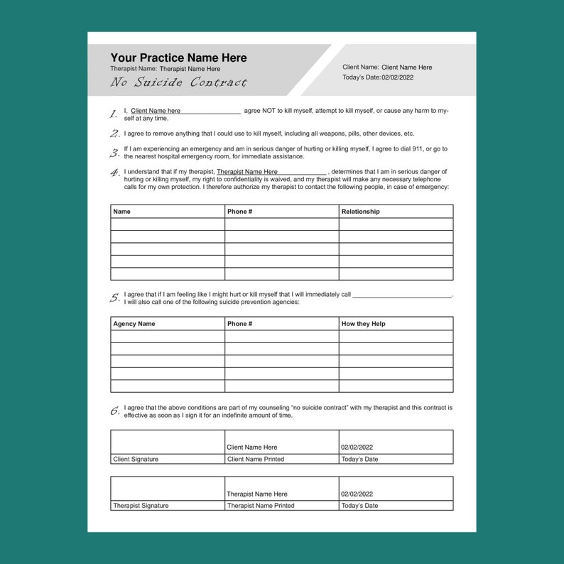 Suicide Prevention Worksheets Bundle | Editable / Fillable / Printable ...