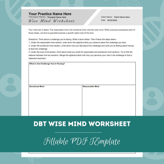 DBT Wise Mind Worksheet Editable / Fillable PDF Template - Etsy