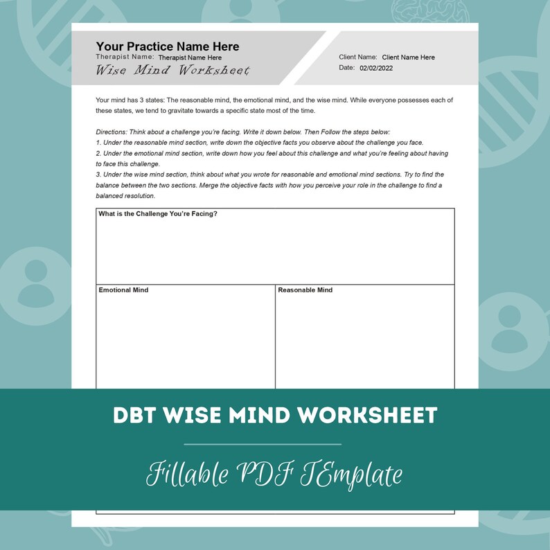 DBT Wise Mind Worksheet | Editable / Fillable PDF Template | for ...