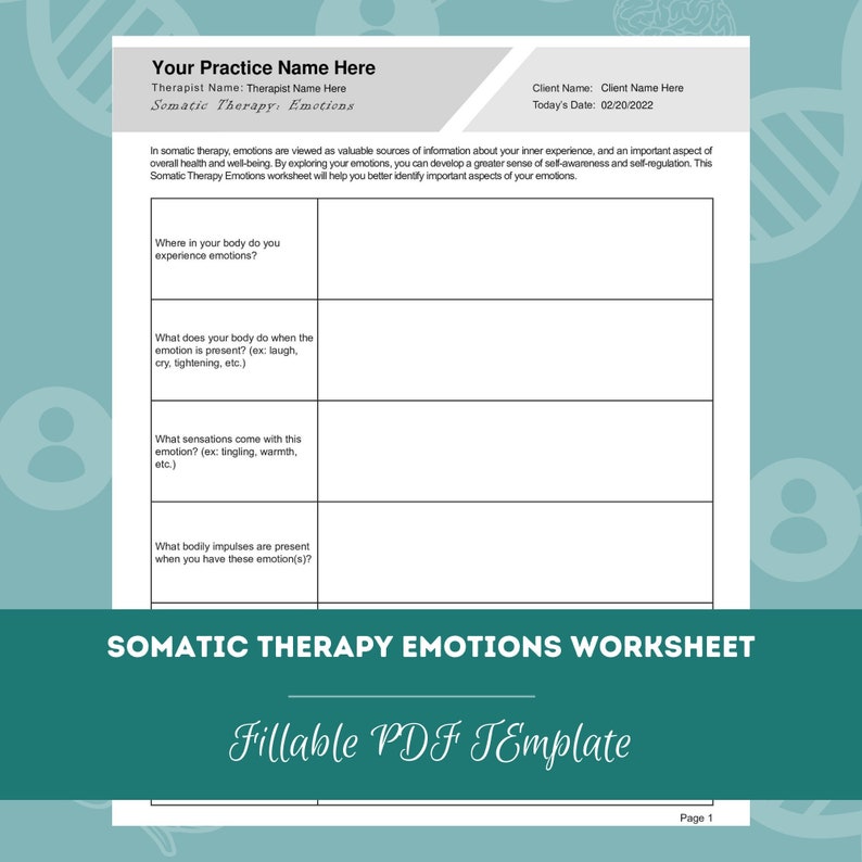Somatic Therapy Emotions Worksheet | Editable / Fillable PDF Template ...