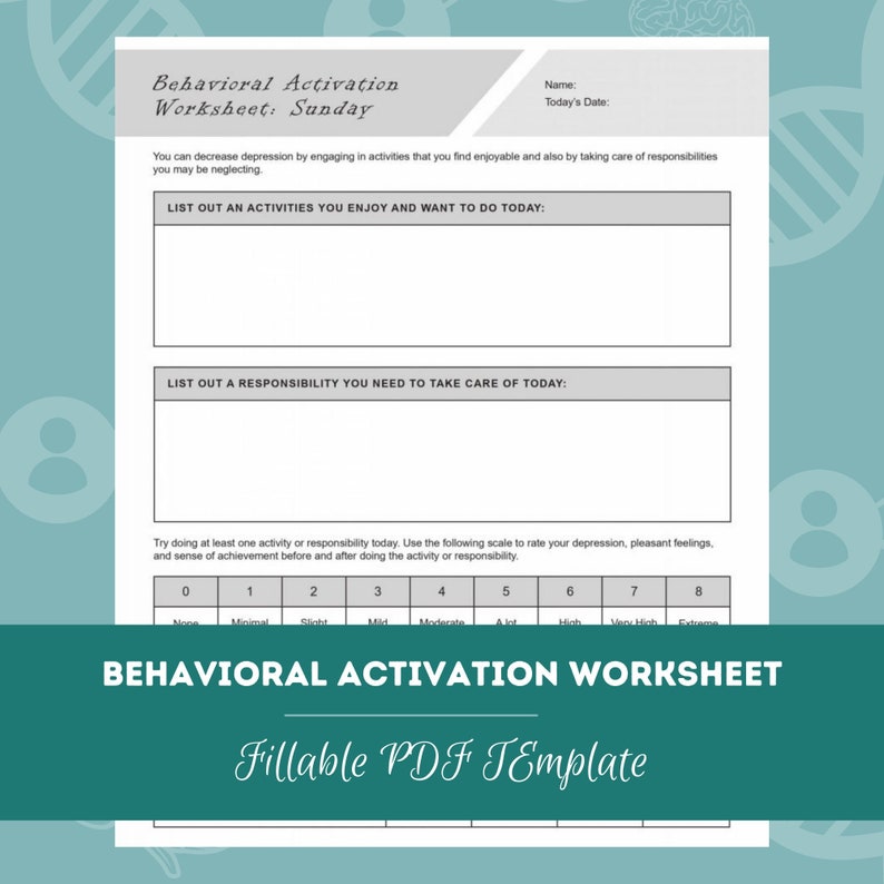 Behavioral Activation Worksheet Therapy Template | Editable / Fillable ...