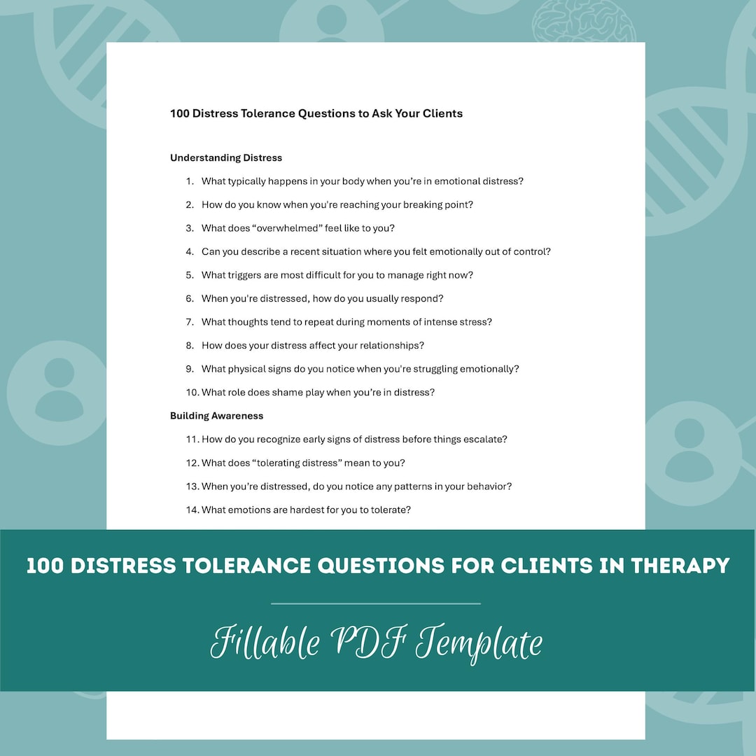 100 Distress Tolerance Questions for Clients in Therapy (PDF Templates ...