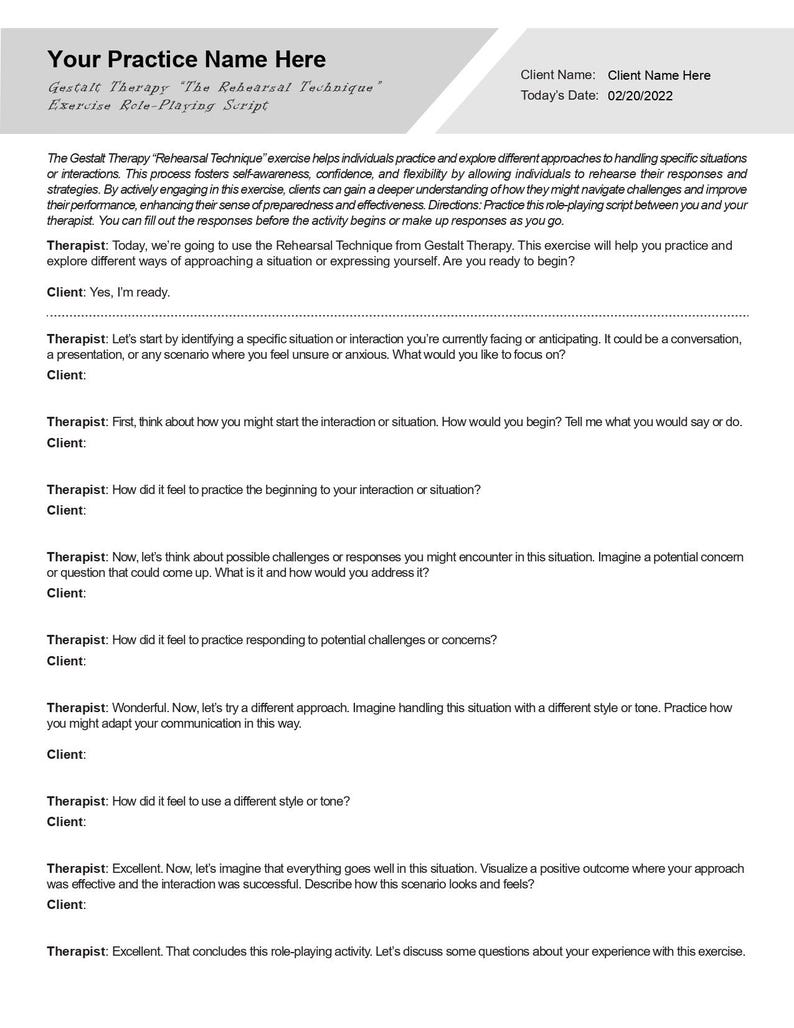 Gestalt Therapy the Rehearsal Technique Exercise Role-playing Script ...