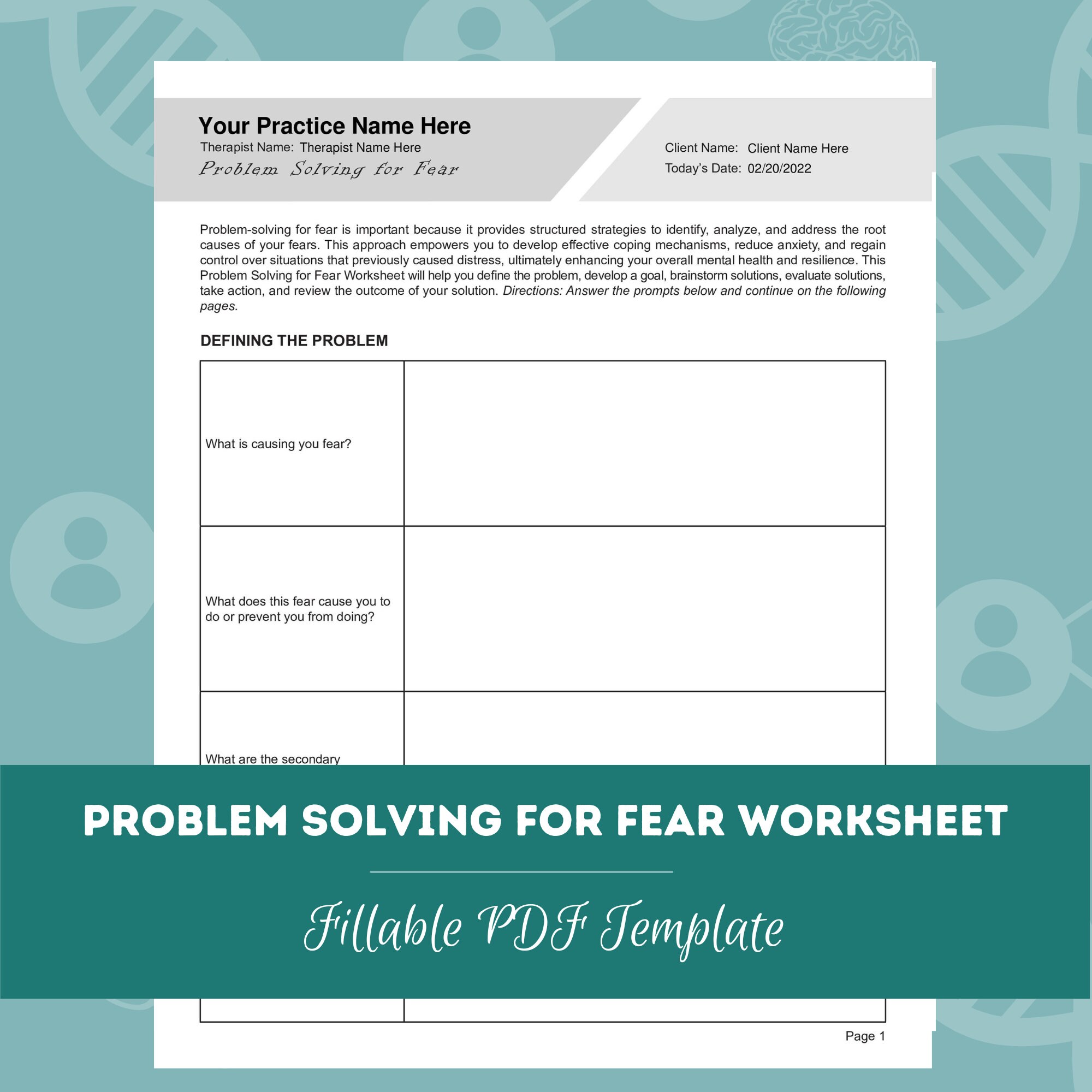 Fear Worksheets Bundle Editable / Fillable PDF for Counselors ...