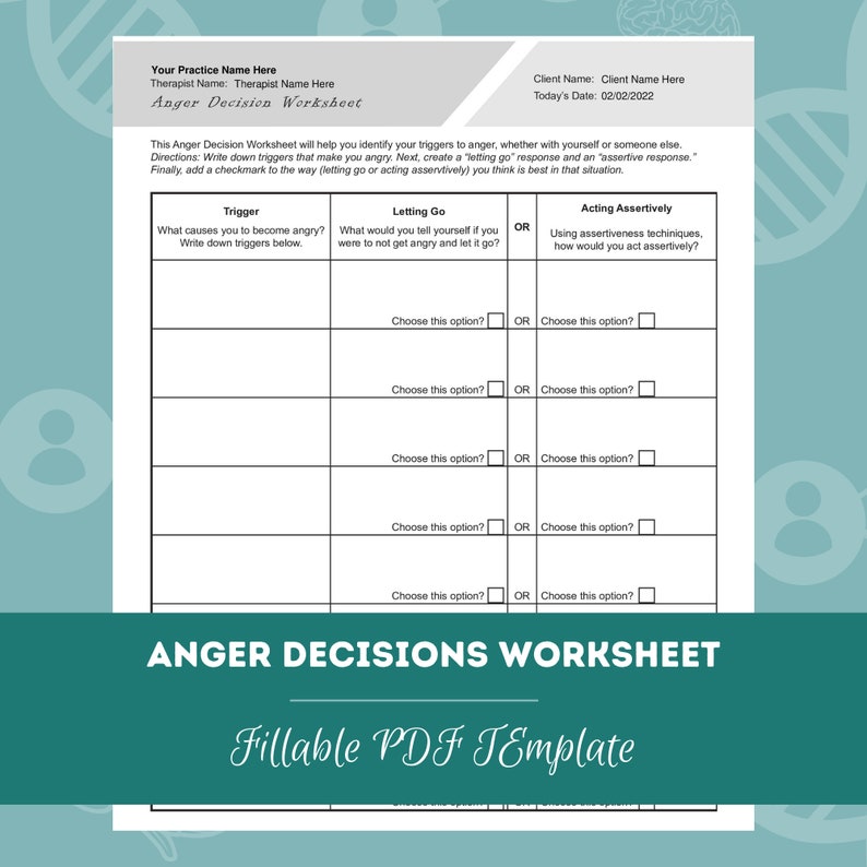 Anger Management Worksheets Bundle Editable Fillable Etsy