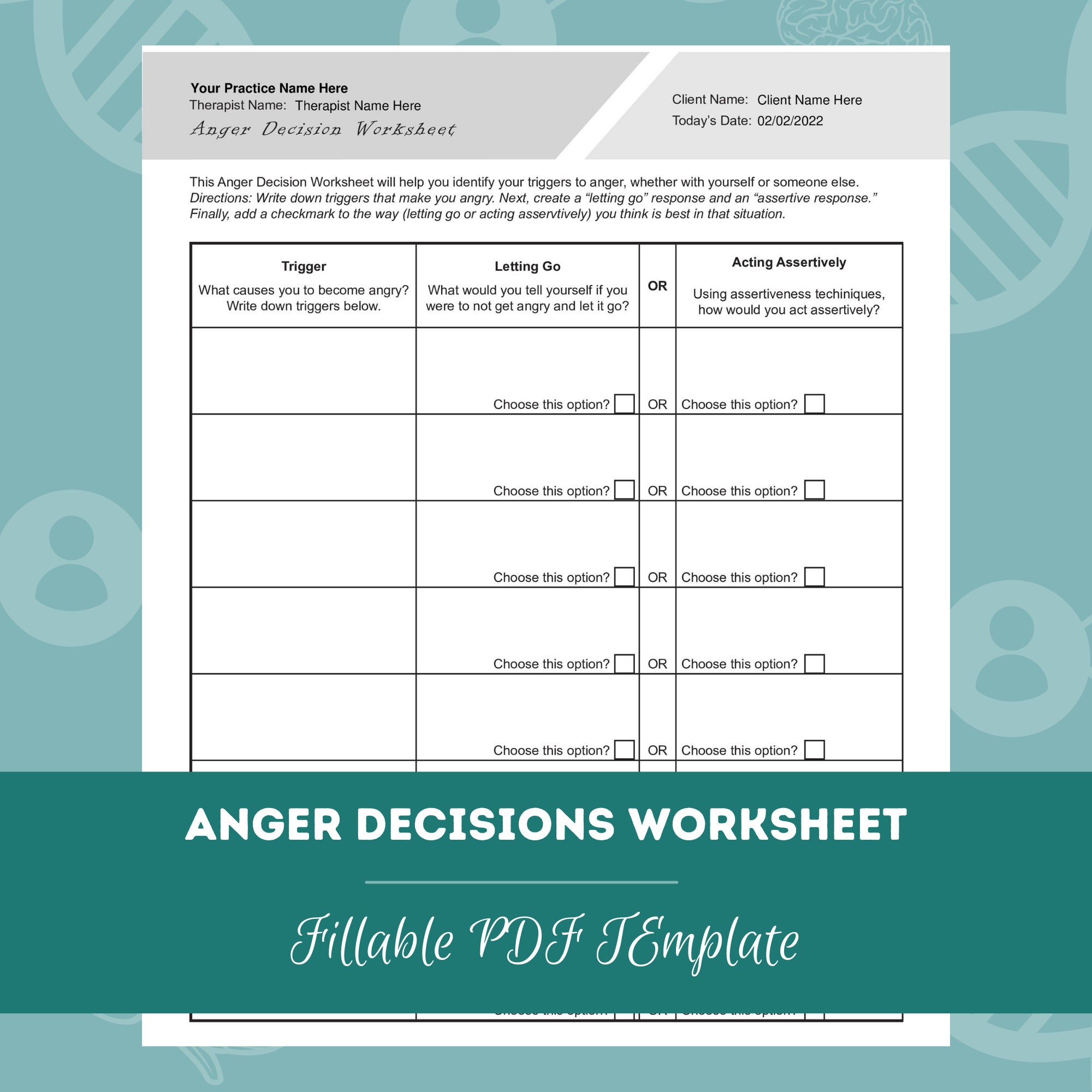Anger Management Worksheets Bundle Editable Fillable Etsy