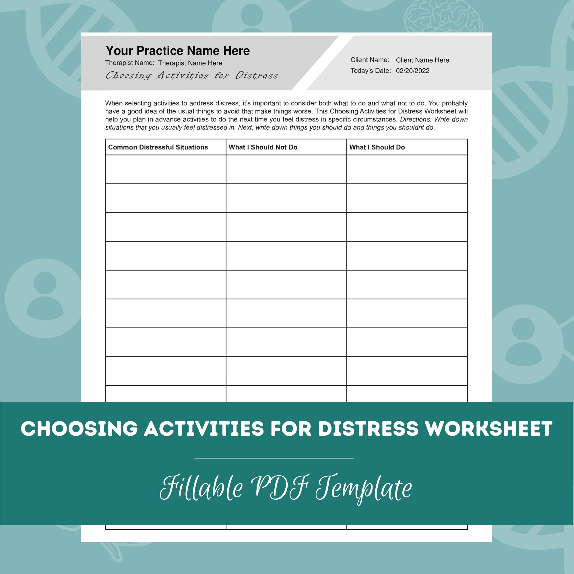 Distress Tolerance Worksheets Bundle 23 Editable / Fillable PDF ...