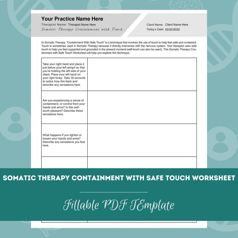 Somatic Therapy Containment With Safe Touch Worksheet | Editable ...