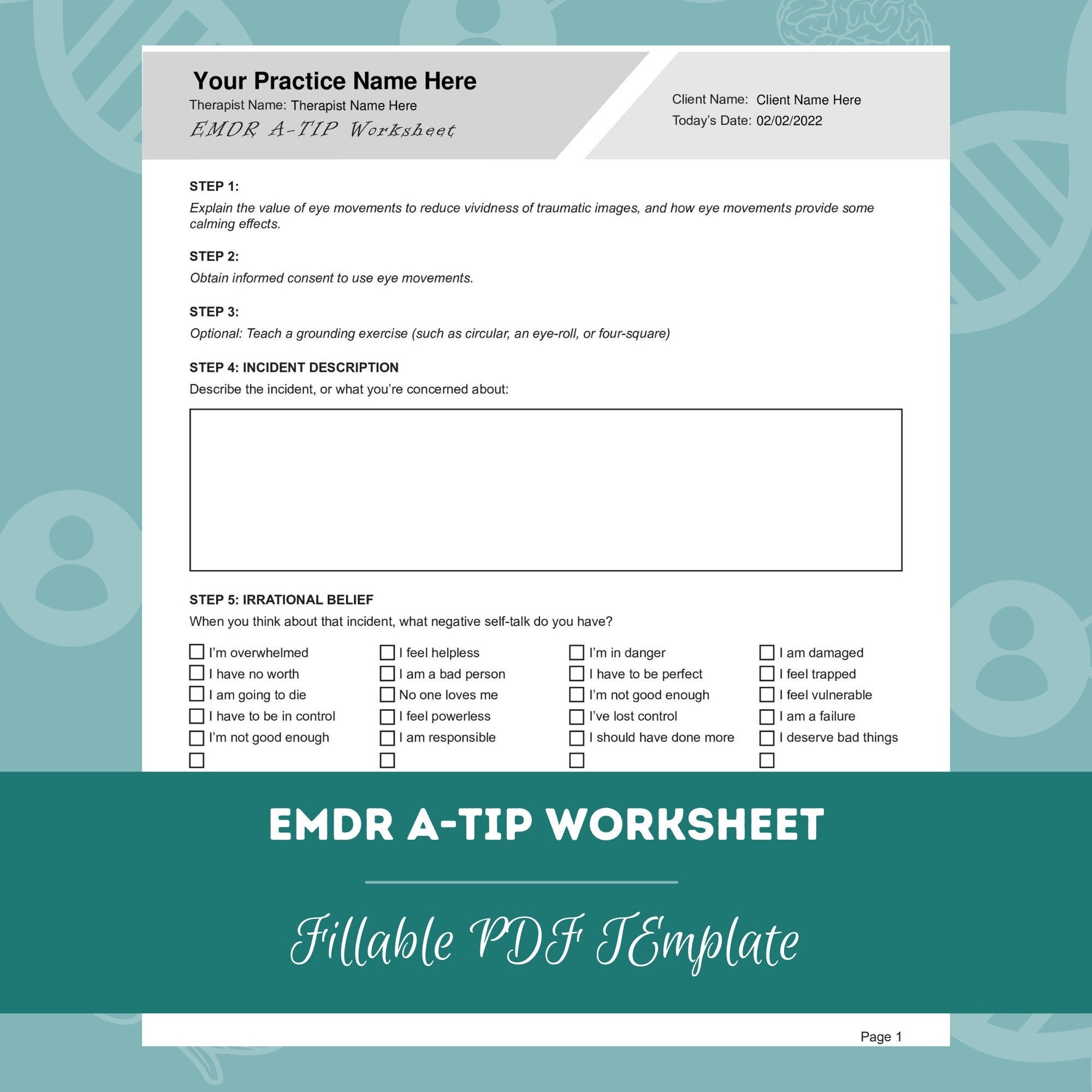 EMDR A-TIP Worksheet | Editable / Fillable PDF Template | for ...