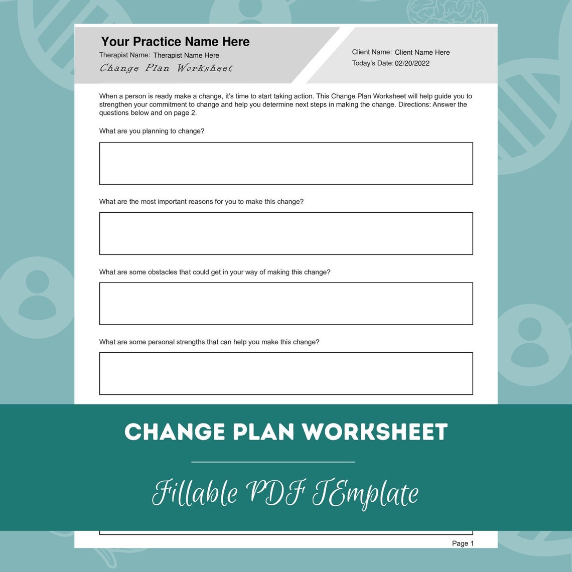 Change Plan Worksheet | Editable / Fillable PDF Template | for ...