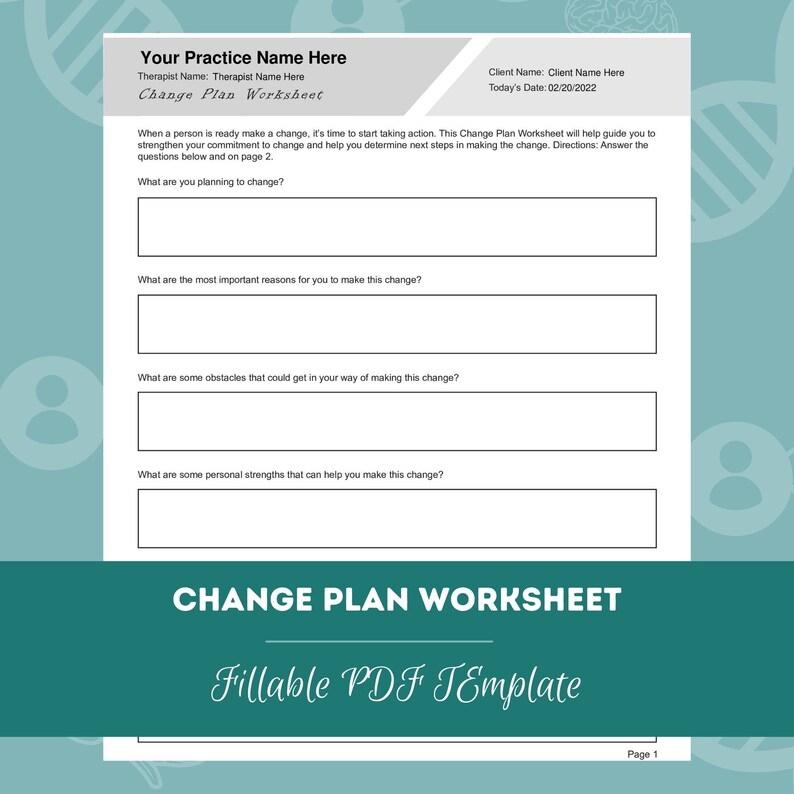 Change Plan Worksheet | Editable / Fillable PDF Template | for ...