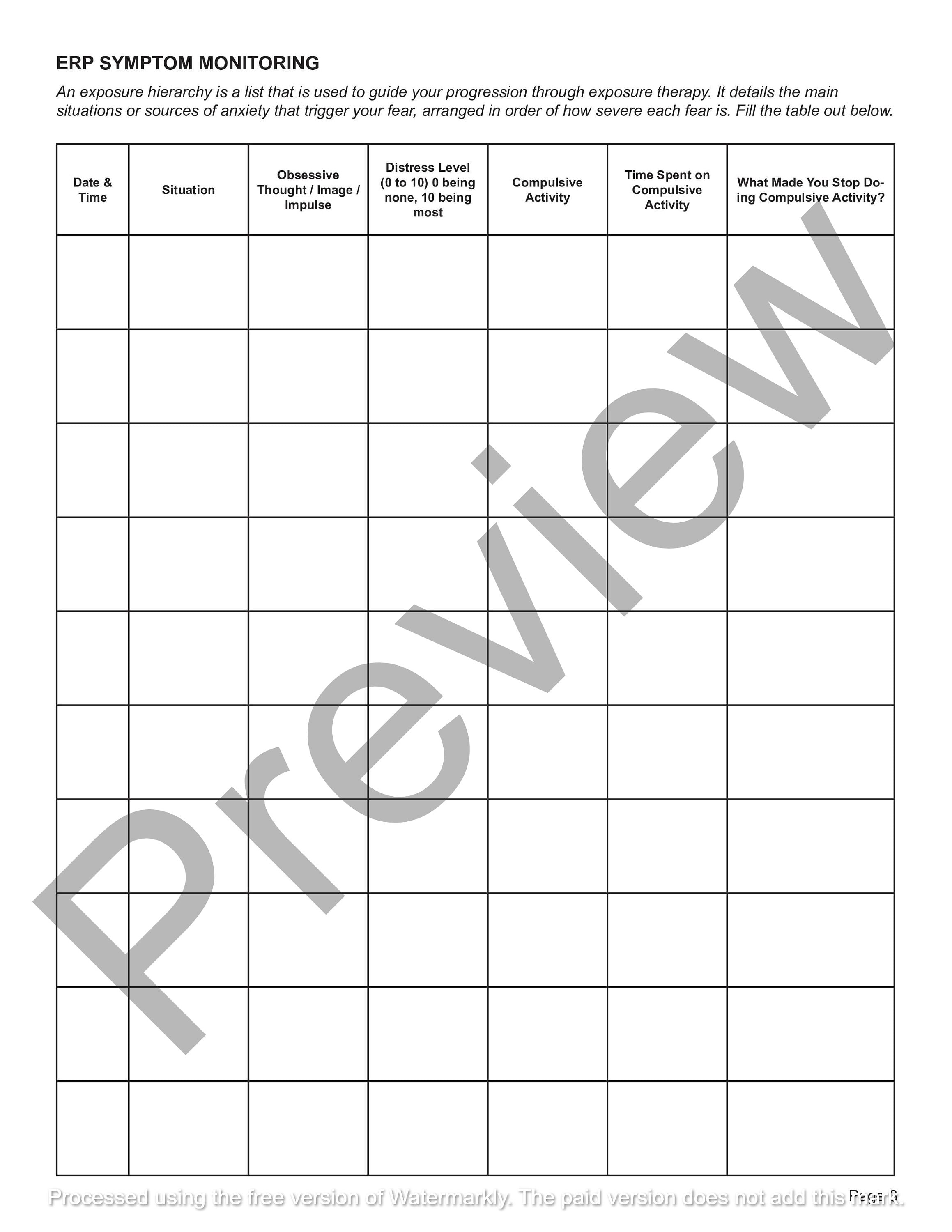Exposure & Response Prevention Worksheet | Editable / Fillable ...