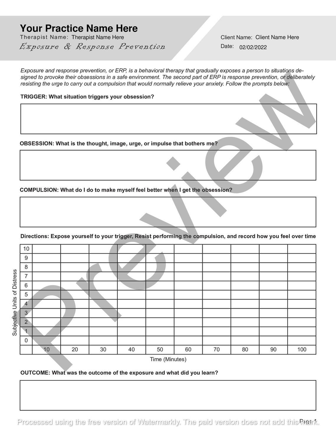 Exposure & Response Prevention Worksheet | Editable / Fillable ...