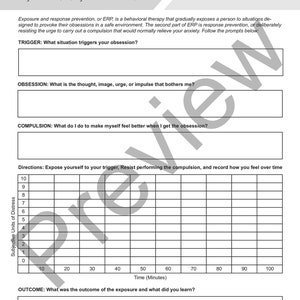 Exposure & Response Prevention Worksheet | Editable / Fillable ...