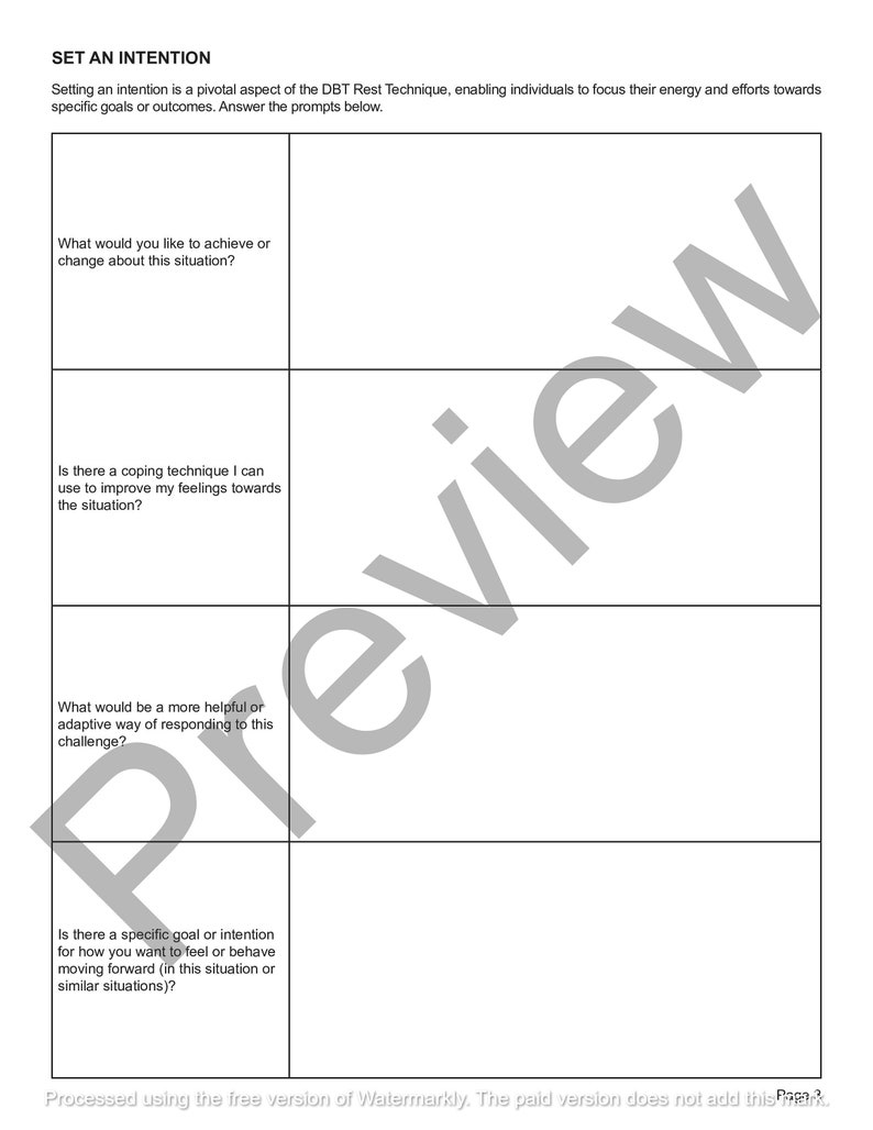 DBT REST Technique Worksheet | Fillable PDF | for Counselors ...