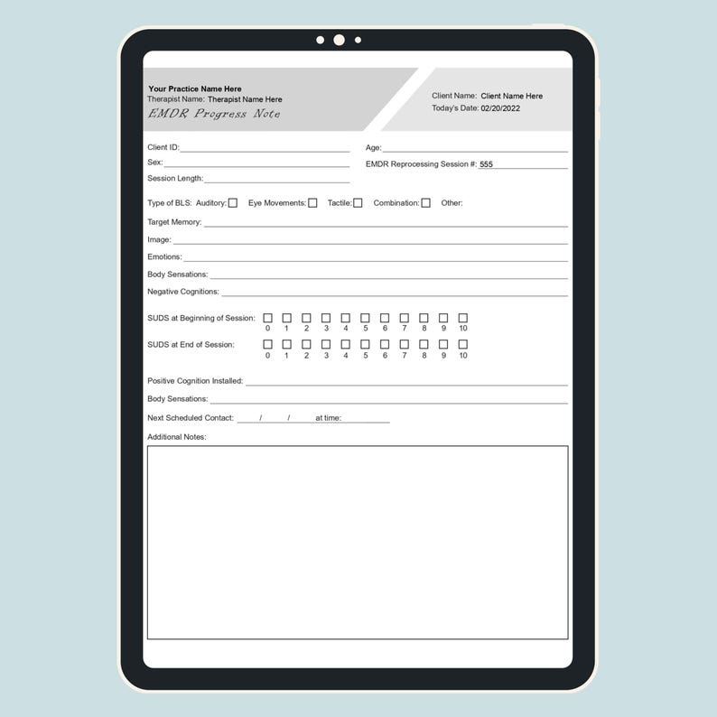 EMDR Progress Note | Editable / Fillable PDF Template | for Counselors ...