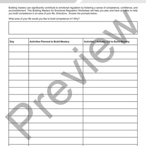 Building Mastery for Emotional Regulation Worksheet | Fillable ...
