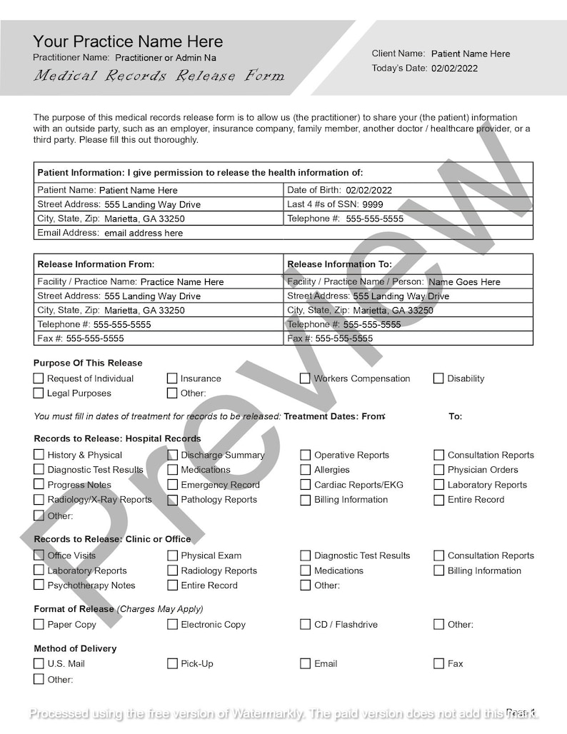 Medical Records Release Form | Editable / Fillable PDF | Doctors ...