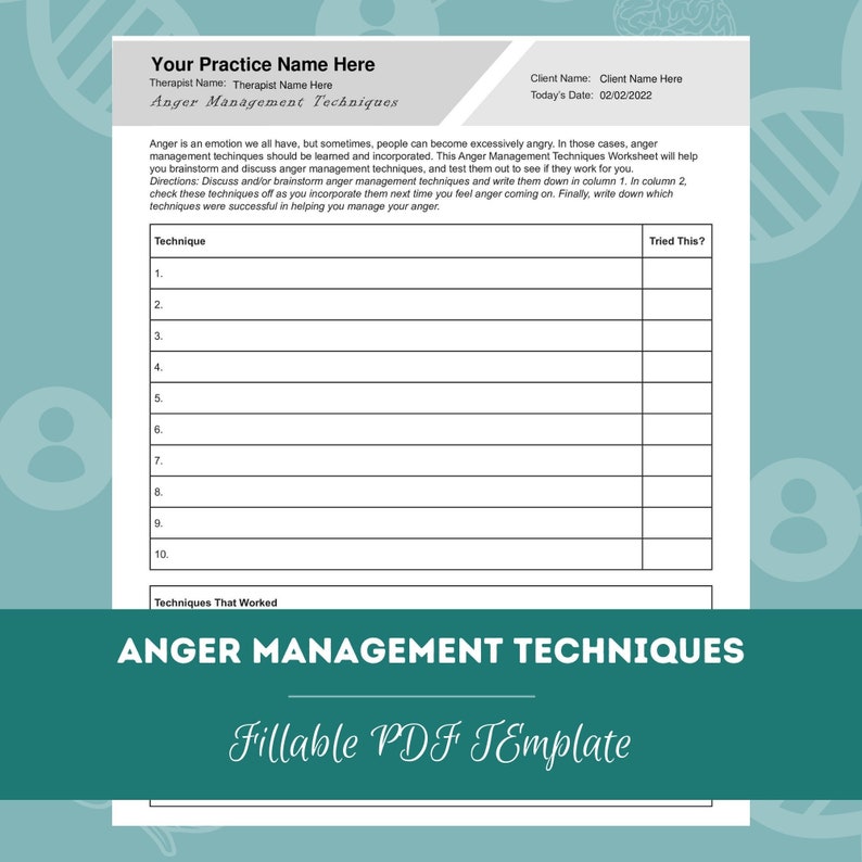 Anger Management Techniques Worksheet | Editable / Fillable PDF | for ...