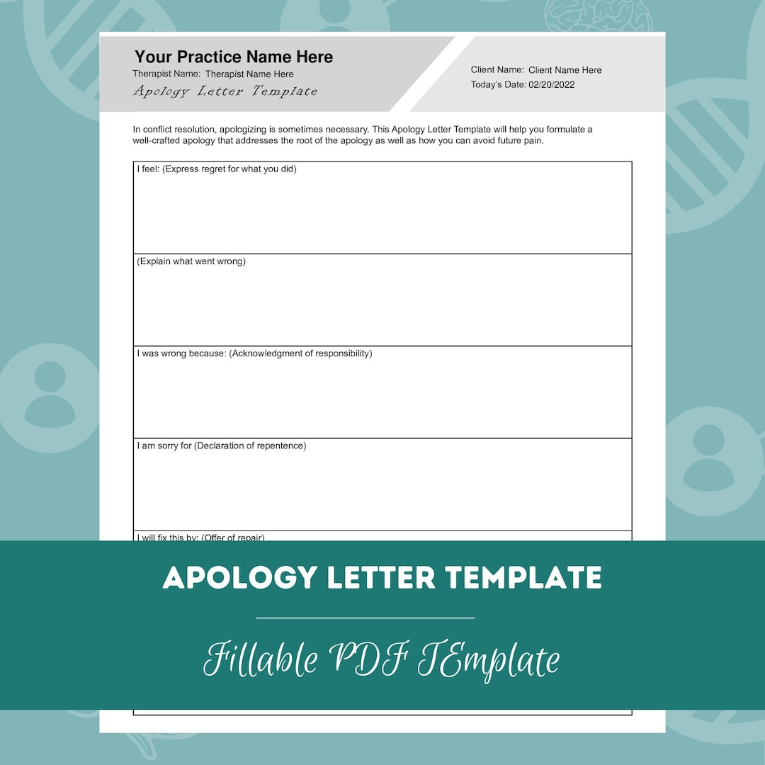 Apology Letter Template | Editable / Fillable PDF | for Counselors ...