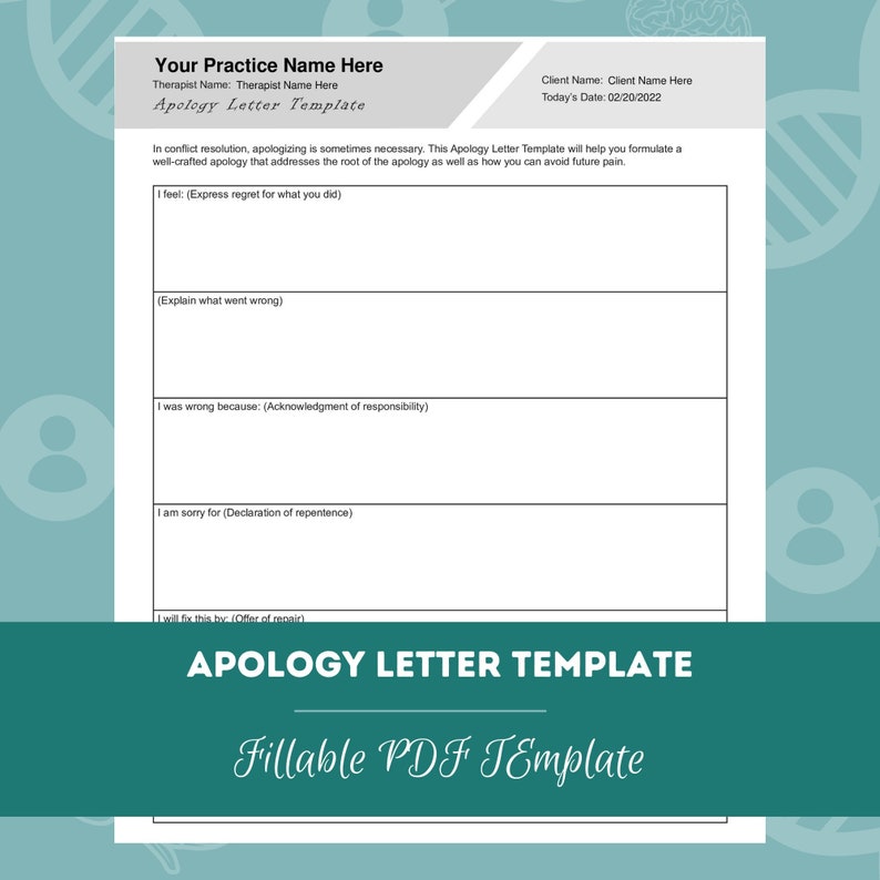 Apology Letter Template | Editable / Fillable PDF | for Counselors ...