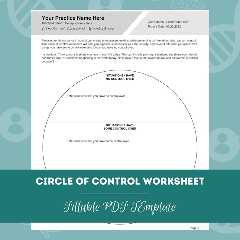 Circle of Control Worksheet | Editable / Fillable PDF Template | for ...