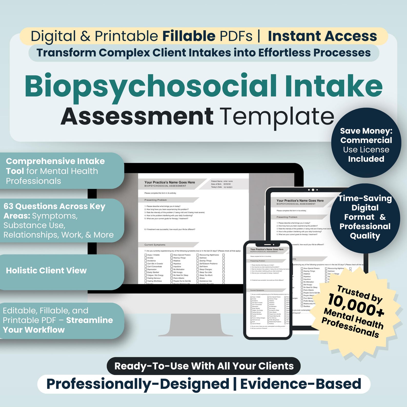 Biopsychosocial Assessment Template, Fillable PDF, Psychotherapist Docs ...