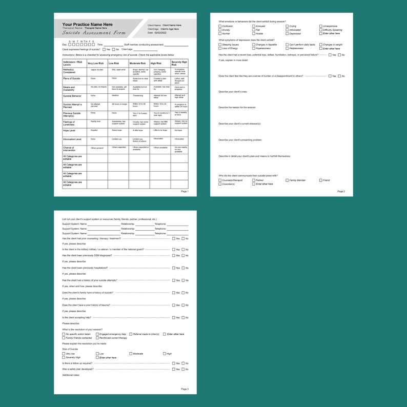 Suicide Prevention Worksheets Bundle | Editable / Fillable / Printable ...