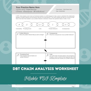 DBT Chain Analysis Worksheet | Editable / Fillable PDF Template | for ...