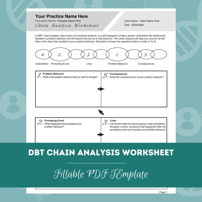 DBT Chain Analysis Worksheet | Editable / Fillable PDF Template | for ...