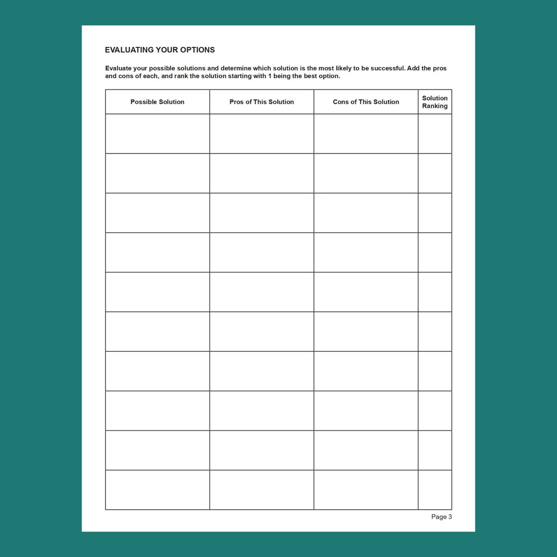CBT: Problem Solving Worksheet | Editable / Fillable PDF | for ...