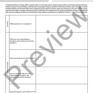 Opposite Action for Jealousy Worksheet | Editable / Fillable ...
