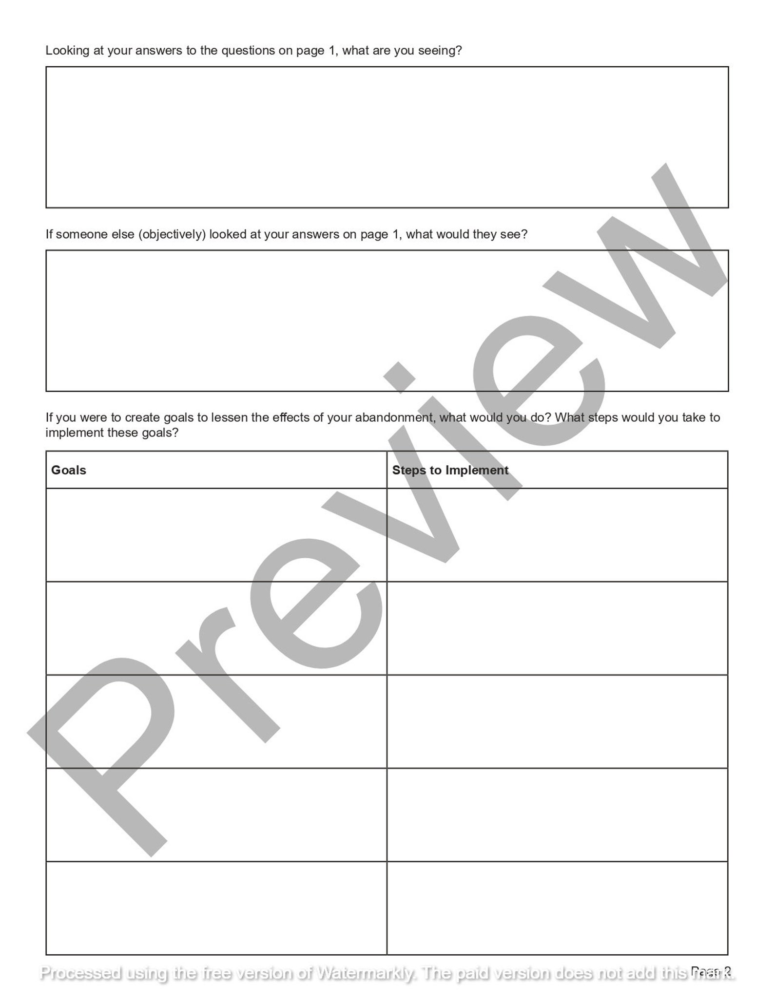 Abandonment Worksheet | Editable / Fillable PDF | for Counselors ...