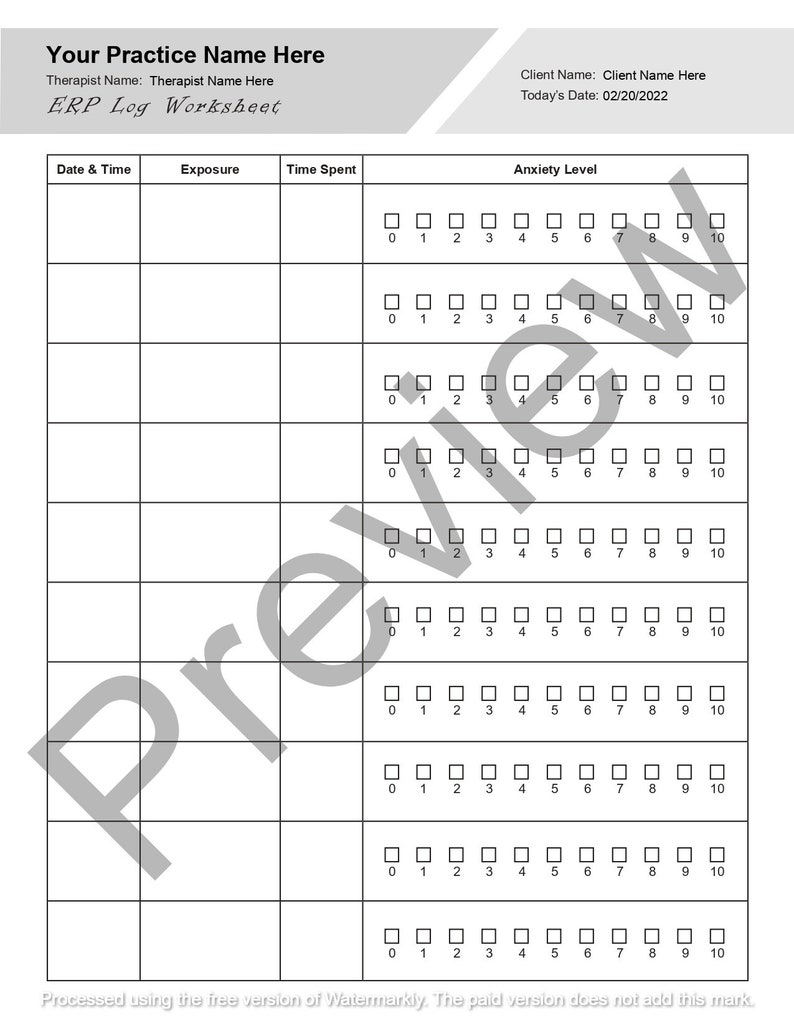 ERP Log Worksheet | Editable / Fillable PDF Template | for Counselors ...