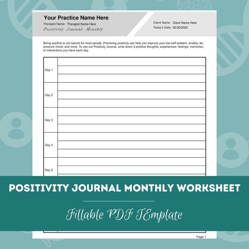Positivity Journal - Monthly Worksheet | Editable / Fillable PDF ...