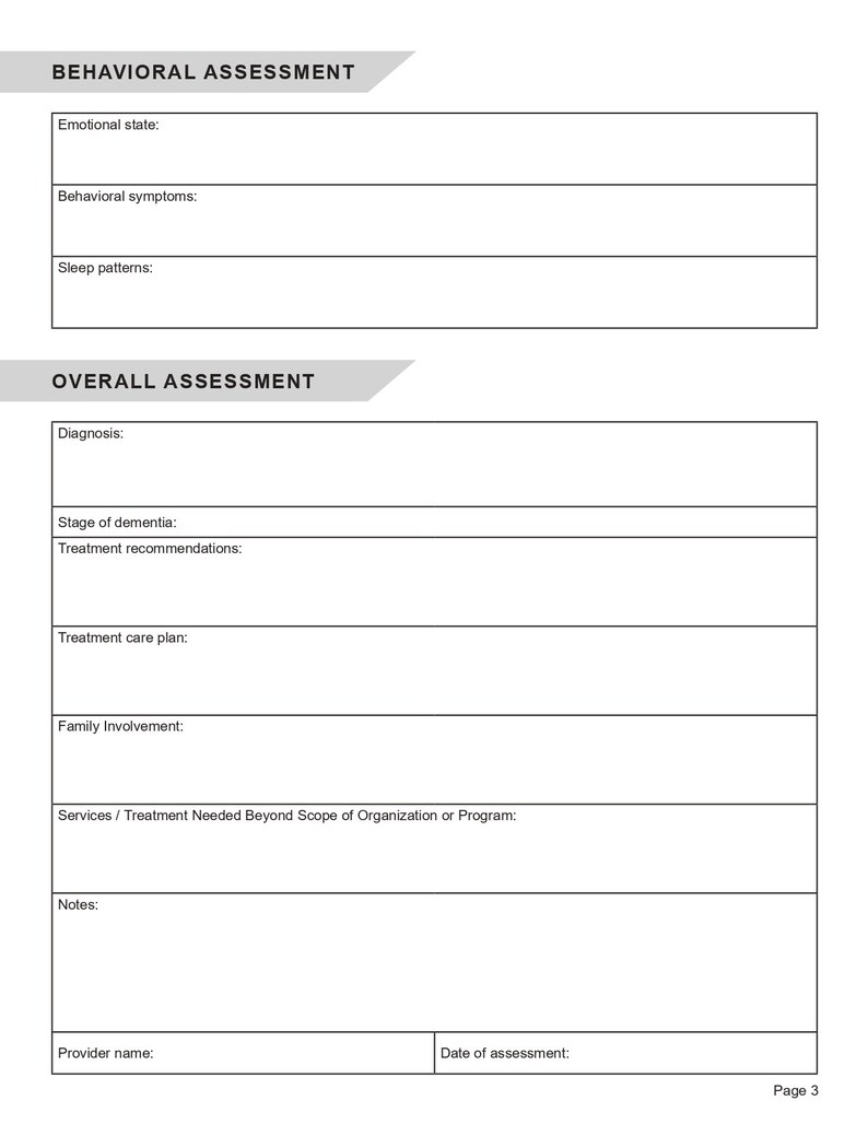 Dementia System Disorder Assessment Template | Fillable PDF | for ...