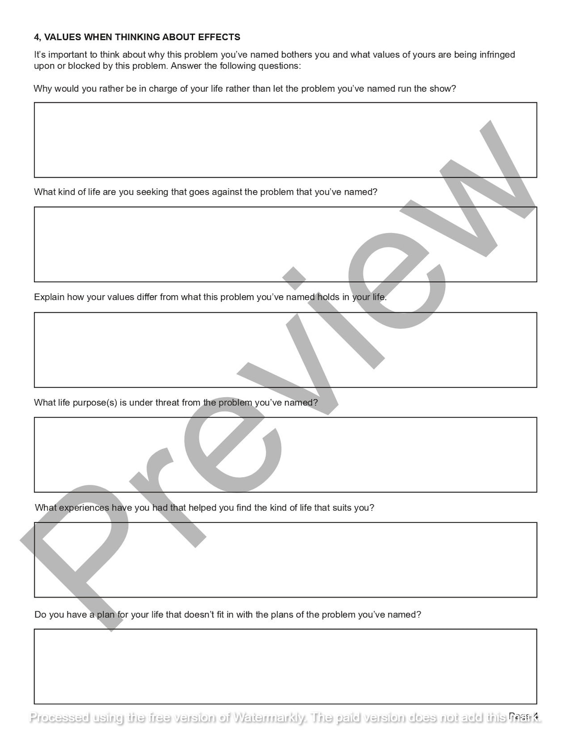 Narrative Therapy Statement of Position Map Worksheet | Editable ...