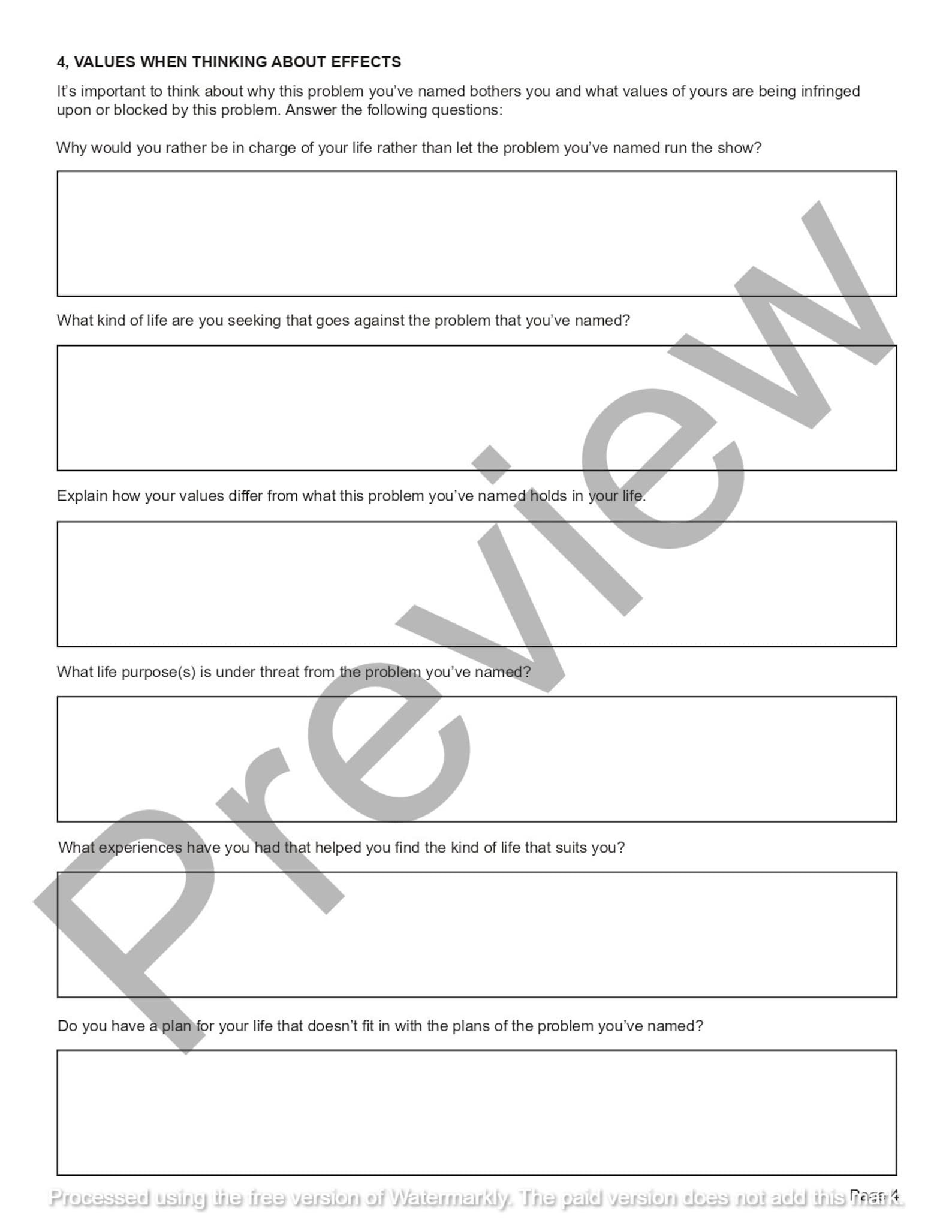 Narrative Therapy Statement of Position Map Worksheet | Editable ...