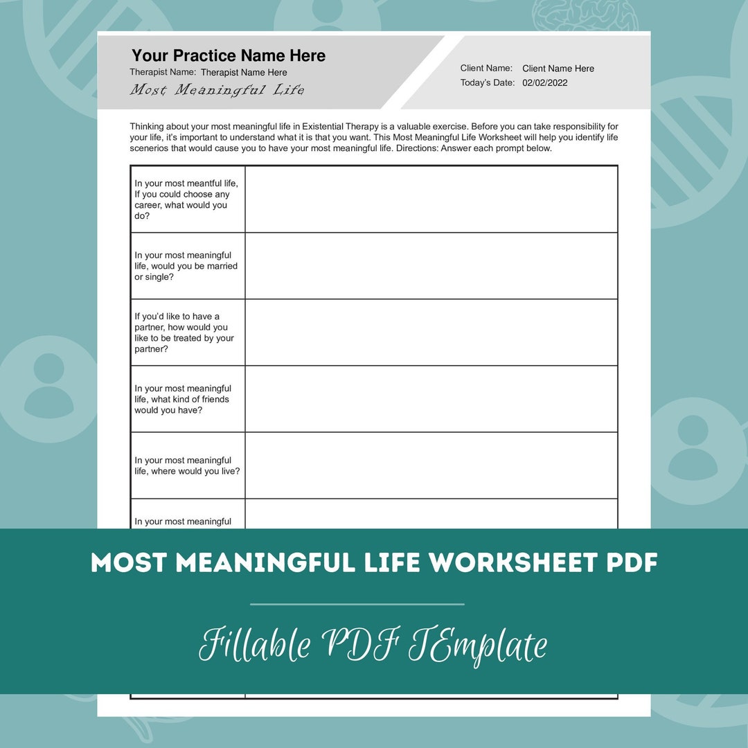 Existential Therapy Most Meaningful Life Worksheet | Editable ...