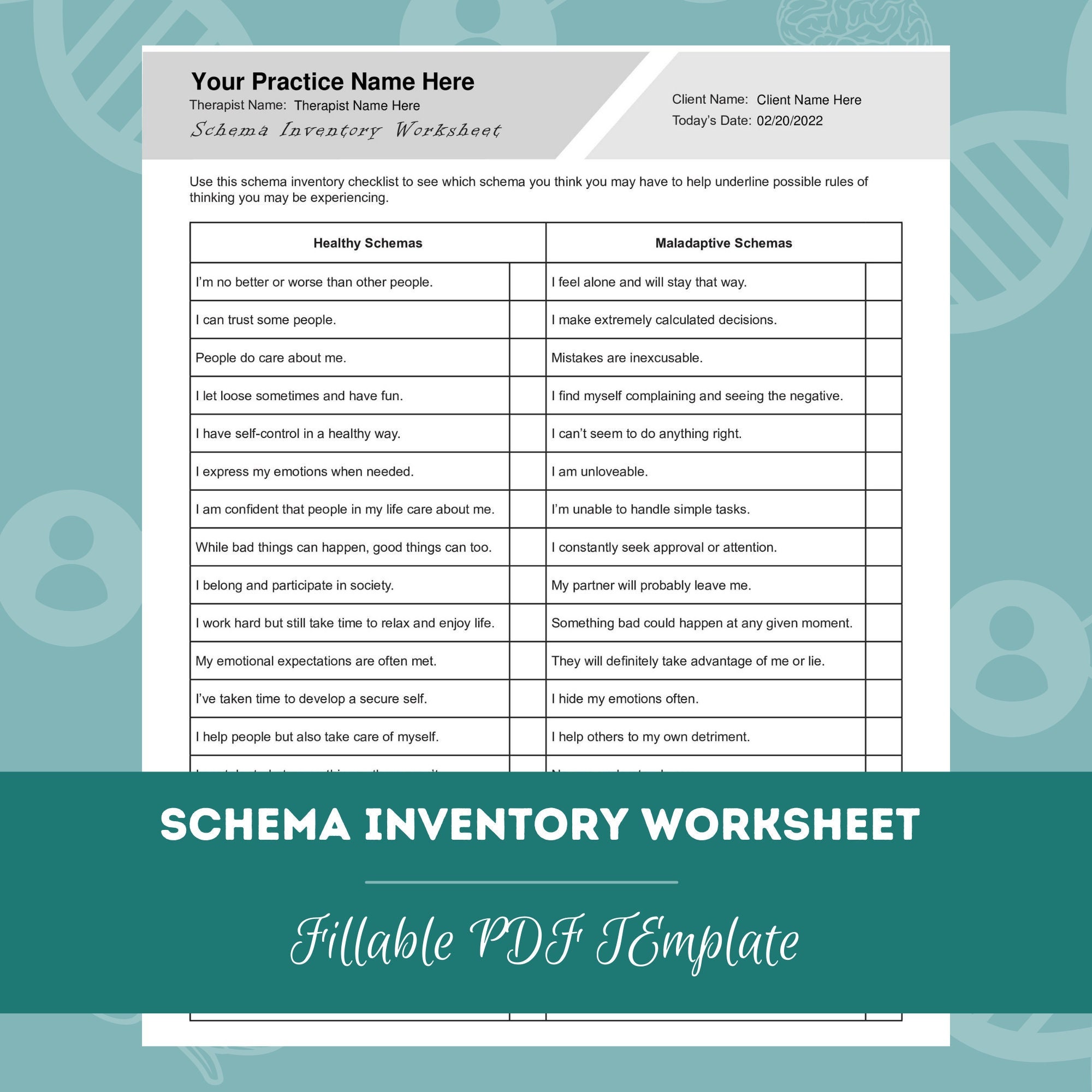 Schema Inventory Worksheet | Editable / Fillable PDF Template | for ...