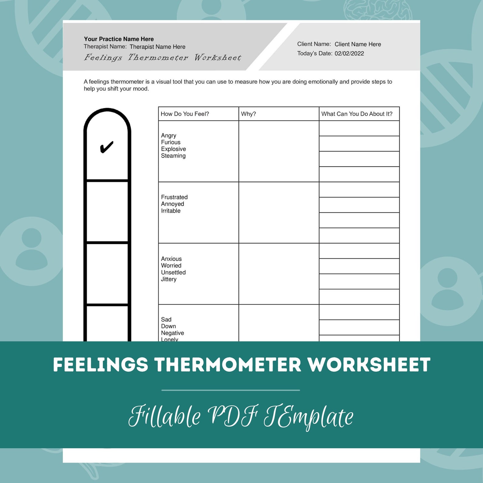 Feelings Thermometer Worksheet | Editable / Fillable PDF Template | for ...