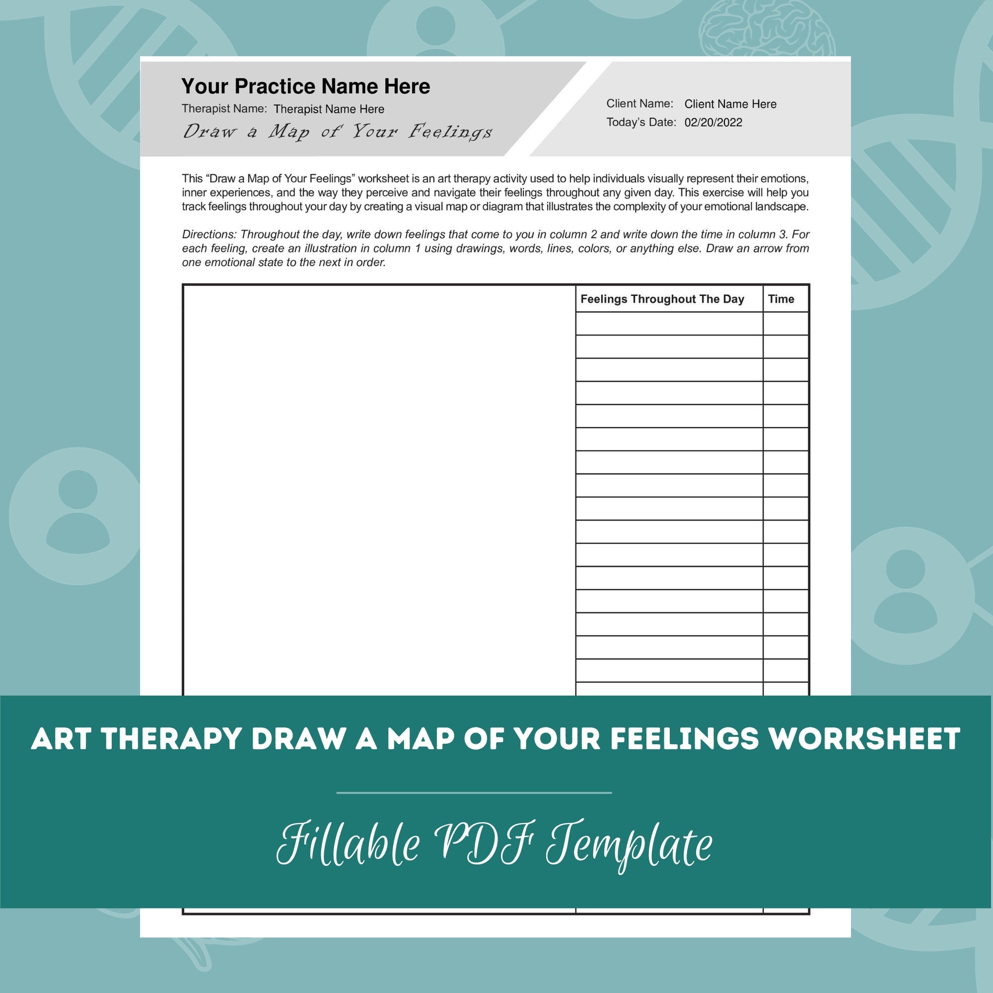 Art Therapy Draw a Map of Your Feelings Worksheet | Editable / Fillable ...