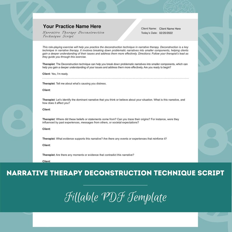 Narrative Therapy Deconstruction Technique Script Worksheet | Fillable ...