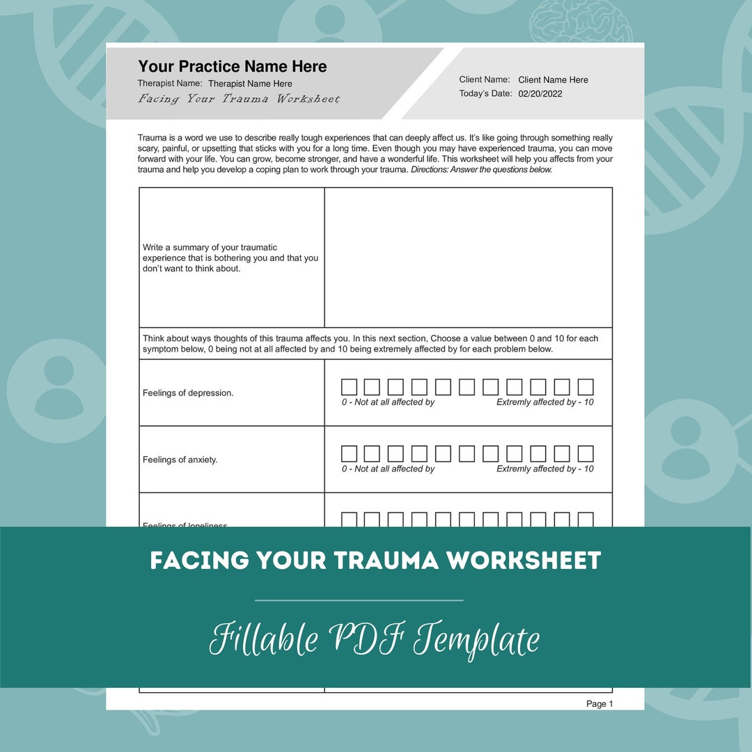 Facing Your Trauma Worksheet | Editable / Fillable PDF Template | for ...
