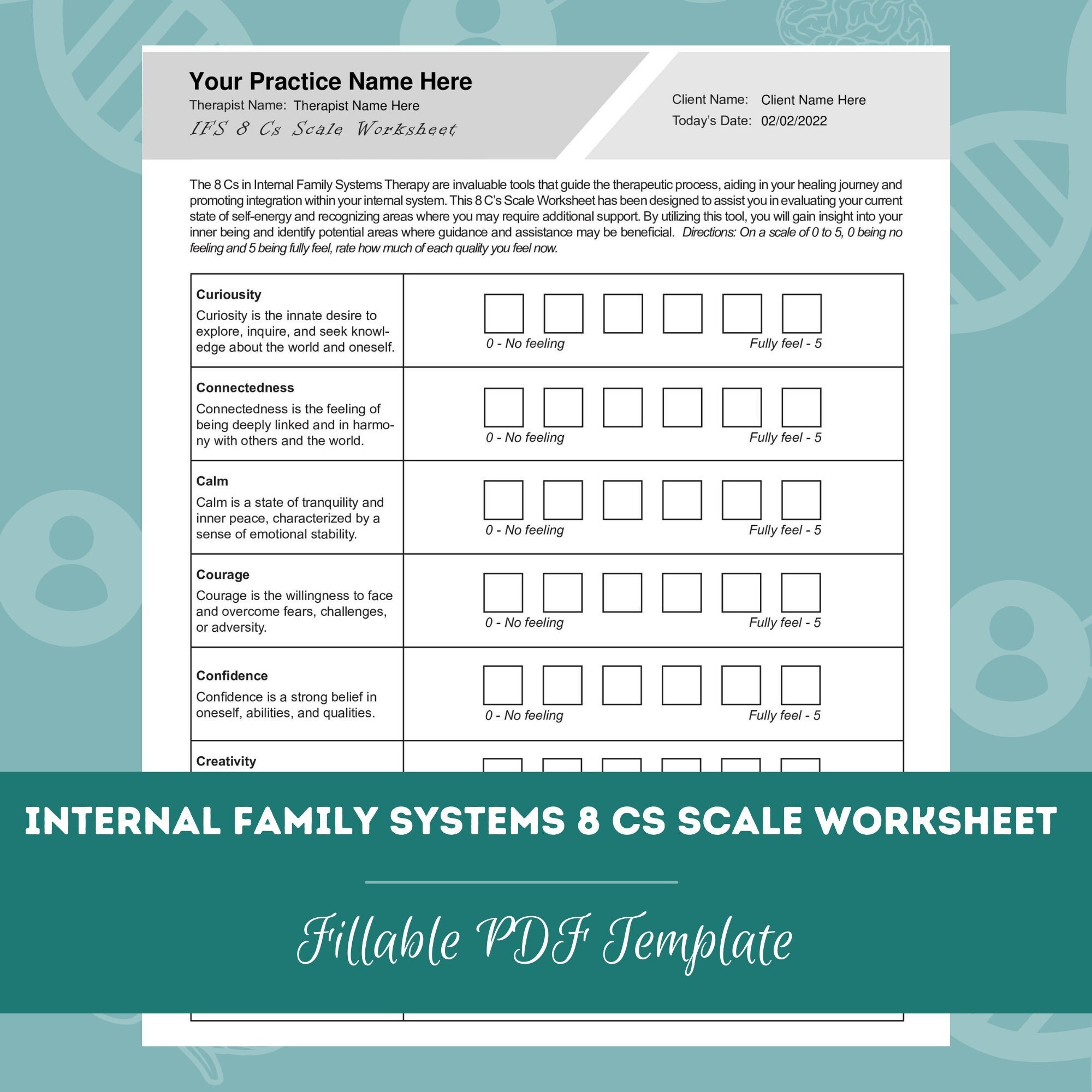 Internal Family Systems 8 Cs Scale Worksheet | Editable / Fillable PDF ...