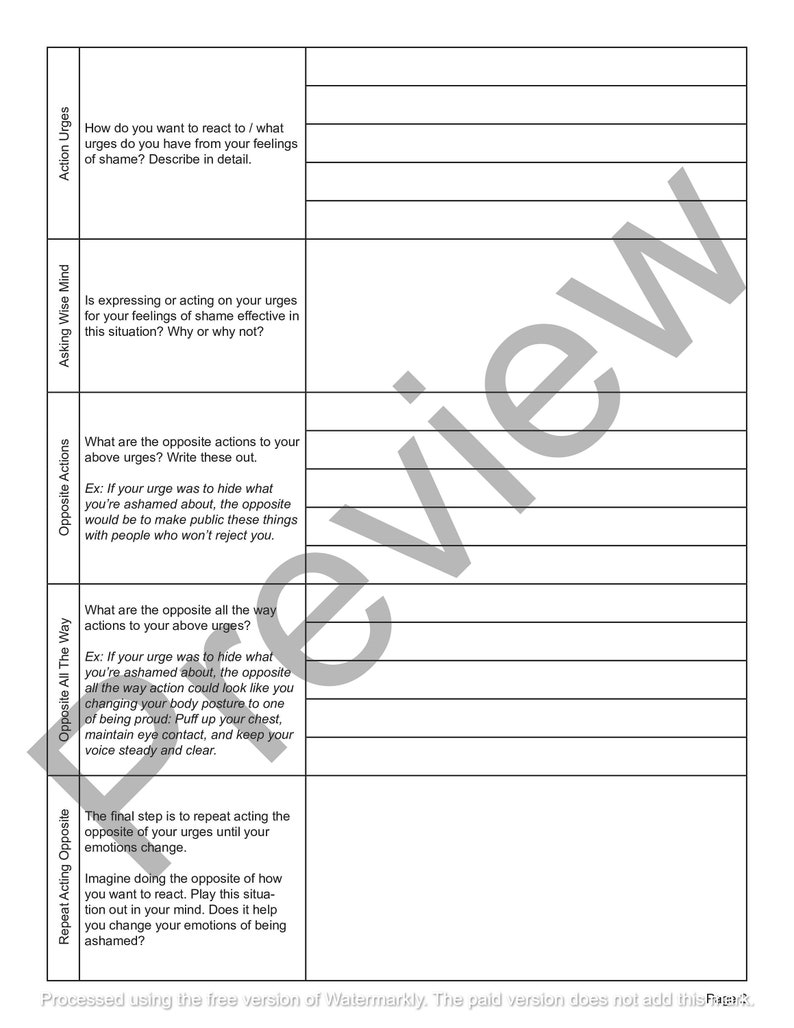 Opposite Action for Shame Worksheet | Editable / Fillable / Printable ...