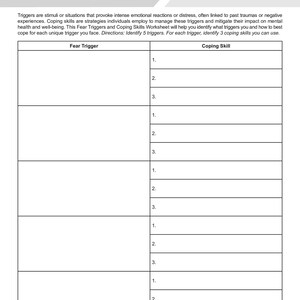 Fear Triggers and Coping Skills Worksheet | Editable / Fillable PDF ...
