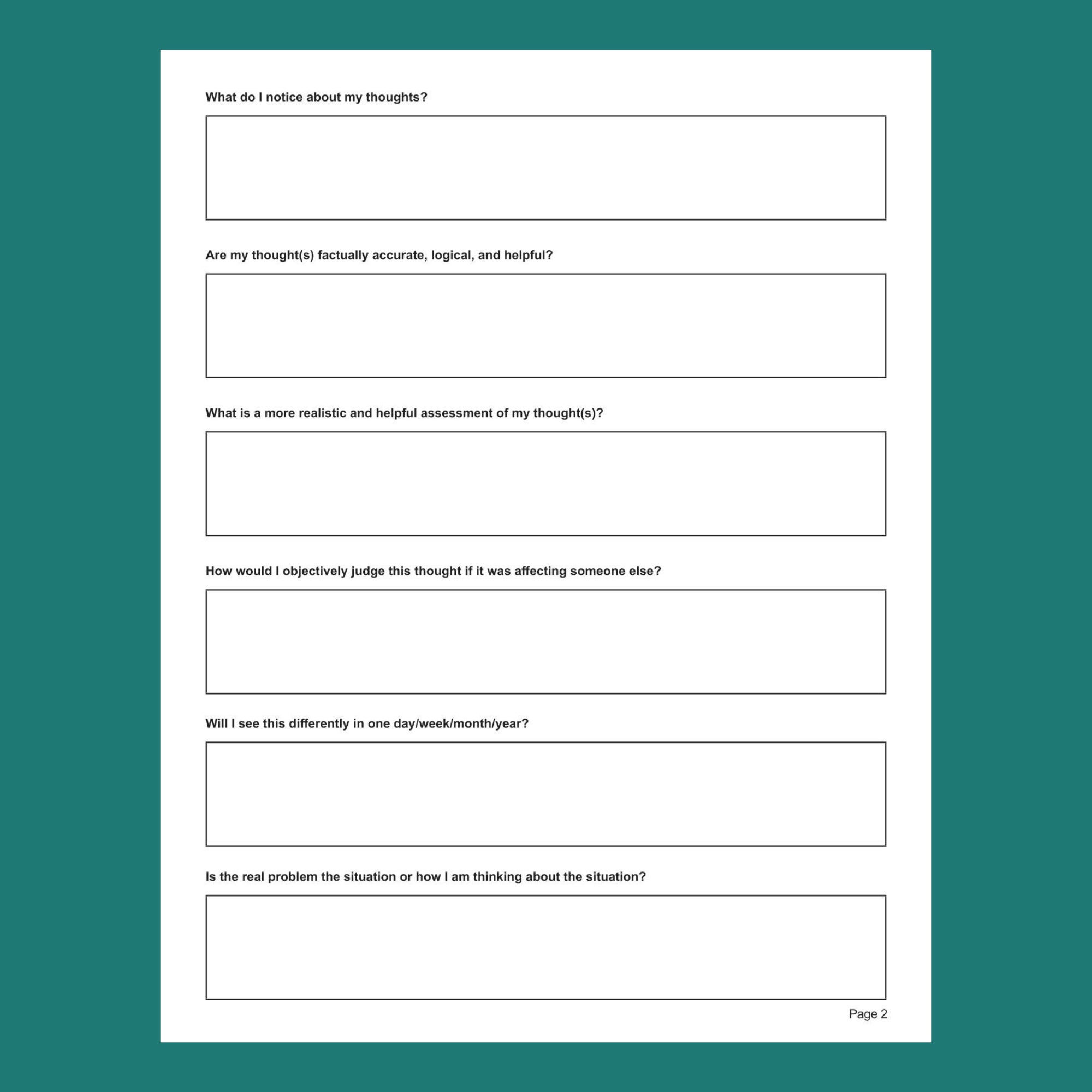 CBT: Thought Record Worksheet | Editable / Fillable PDF | for ...