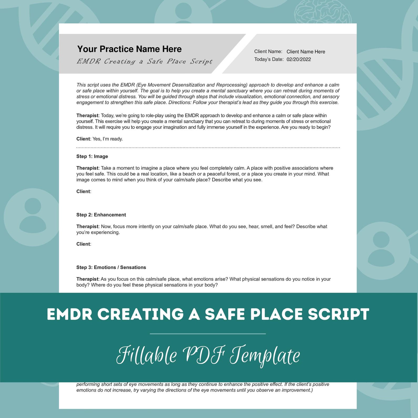 EMDR Creating a Safe Place Script Worksheet | Fillable PDF | Counselors ...